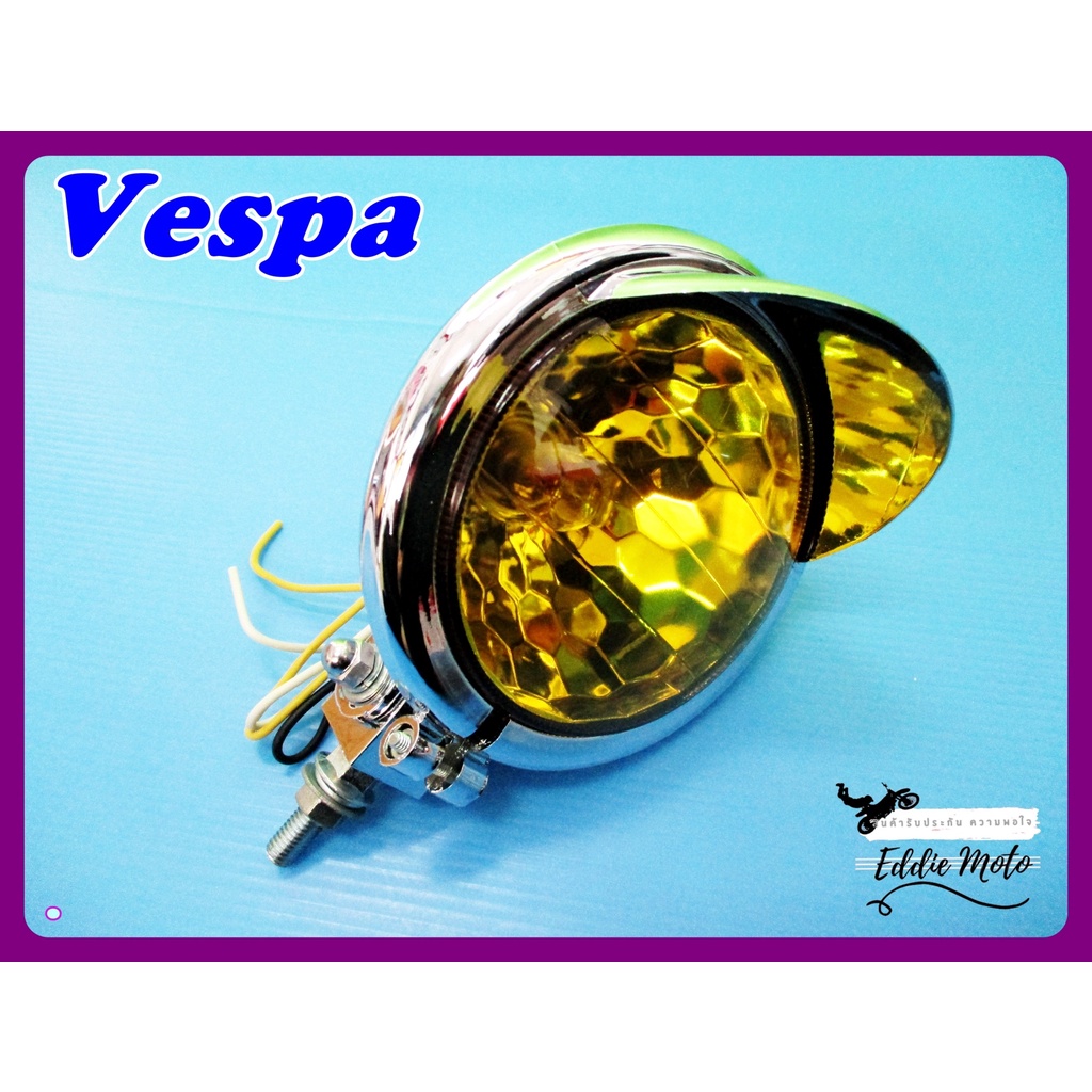HEADLIGHT HEADLAMP "YELLOW" REFLECTOR with CAP for VESPA // จานฉาย ไฟ ...