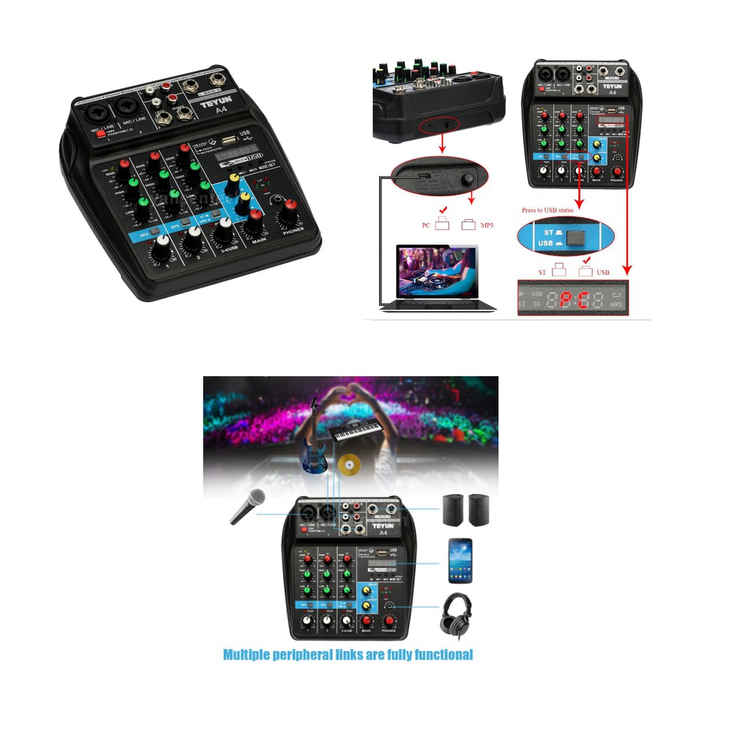 มิกเซอร์ mixer Sound Mixing Console Record 48V Phantom Power Monitor ...