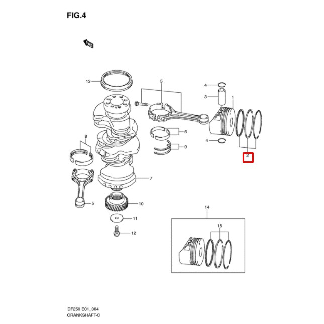 12140-93J00-000 RING SET, PISTON ชุดแหวนลูกสูบ เครื่องยนต์เรือซุซุกิ ...