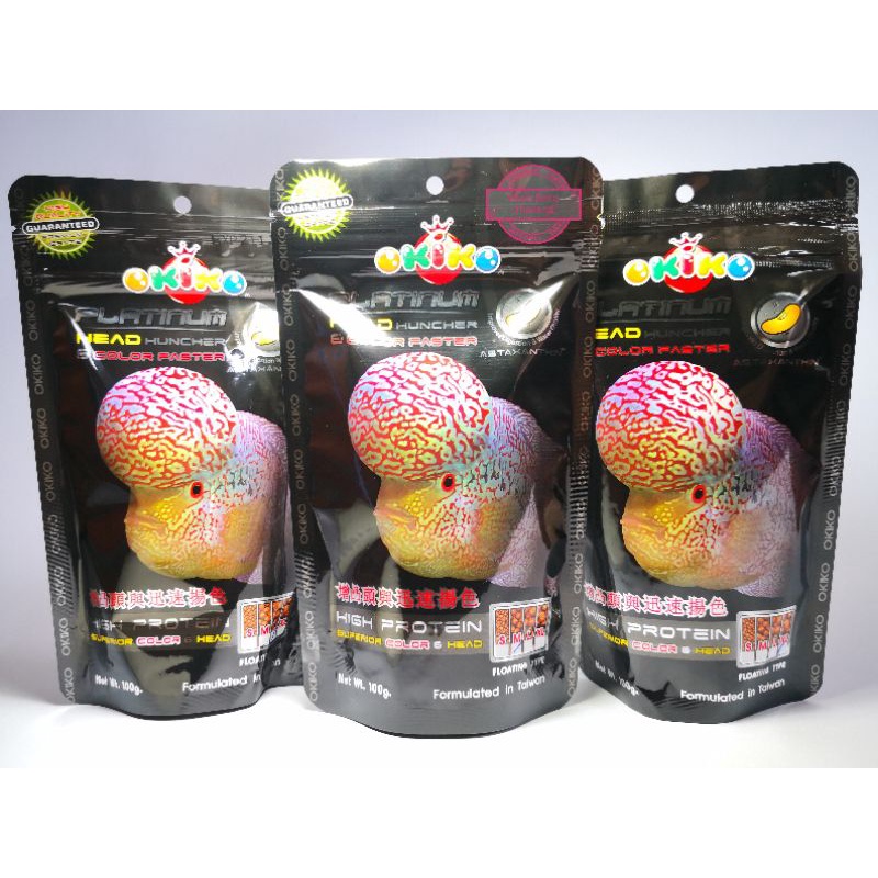อาหารปลาหมอสี OKIKO PLATINUM 100 กรัม มี 4 ขนาดเม็ด (เสริมสร้างทรงหัว ...