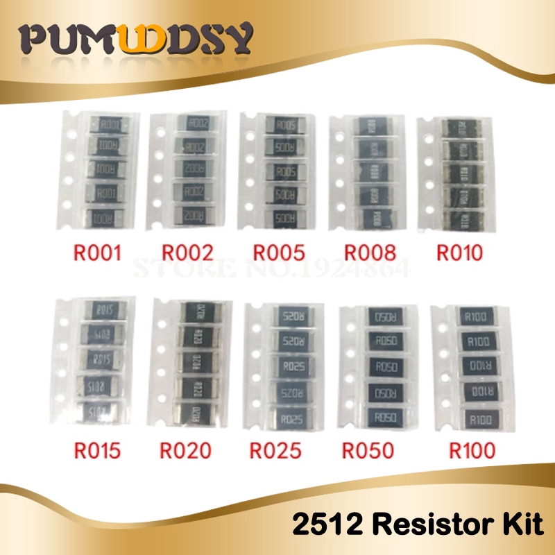 50pcs Alloy resistance 2512 SMD Resistor ตัวอย่างชุด,10 ชนิดX5pcs ...