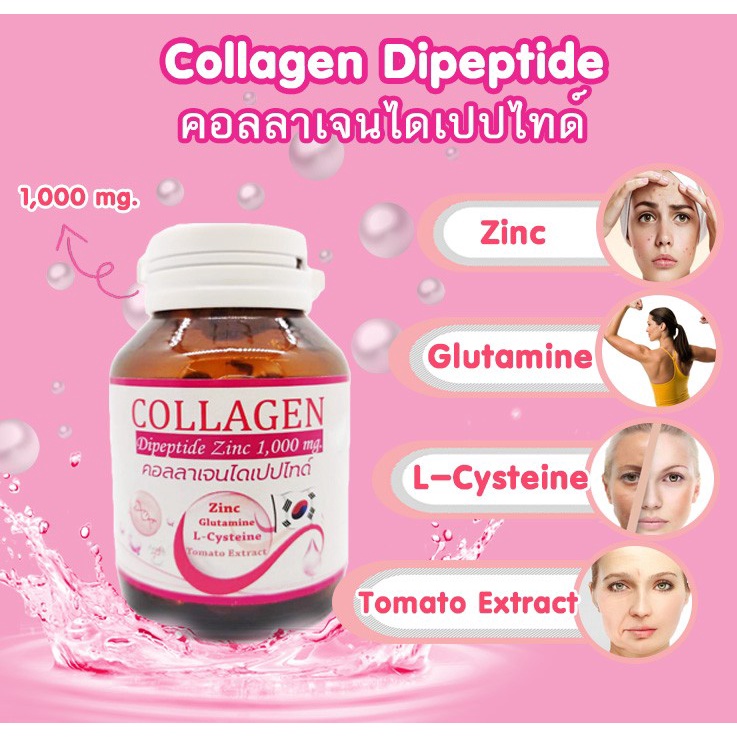 Collagen Dipeptide(1000 mg.) บรรจุขวดแก้ว คอลลาเจนไดเป็ปไทด์ บรรจุ 30 ...