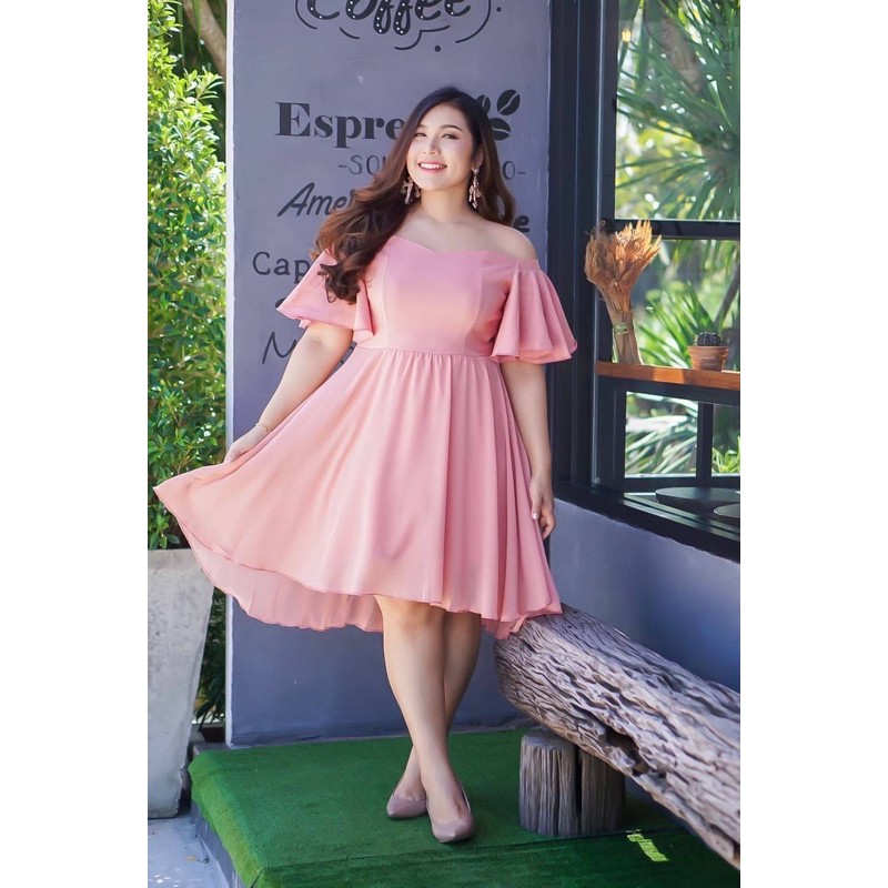 Janny เดรสสาวอวบ อ้วน เดรสออกงาน ชุดราตรี Bigsize XXL ผ้าสกินนี่ ชีฟอง เปิดไหล่ แขนกระดิ่ง ...