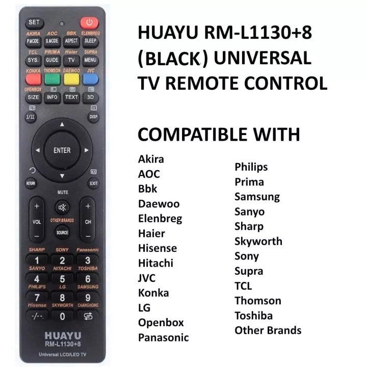 ใหม่ Huayu Rm-L1130 +X รีโมตคอนโทรลทีวี AKIRA AOC BBK ELENBREG PRIMA OPENBOX THOMSON DAEWOO JVC ...