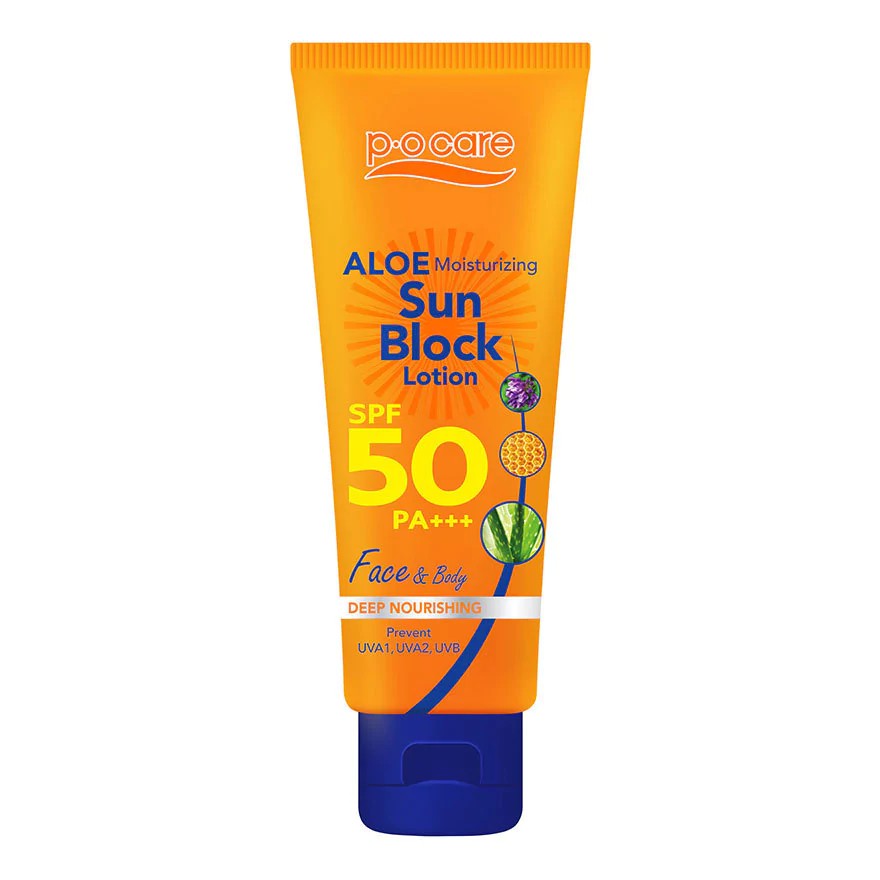 PO Care Aloe Moisturizing Sun Block Lotion SPF 50 PA+++ 45ml,115ml/SPF ...