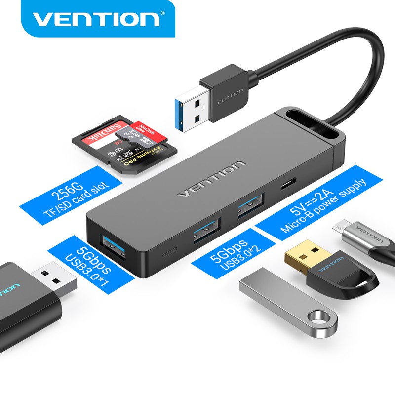 Vention Usb 3 . 0 2.0 Hub 6 พอร์ต 256 G 6 In 1 Usb To Micro B / Sd / Tf ...