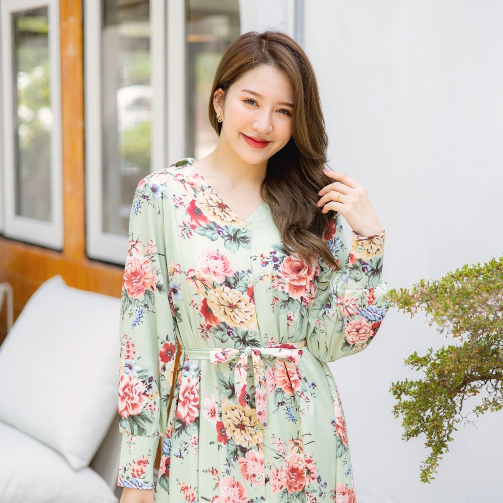 Mamong ชุดให้นม ใส่โค้ดลด 65-130B (รับcodeในแชท) เดรสยาวให้นมลายดอก ...