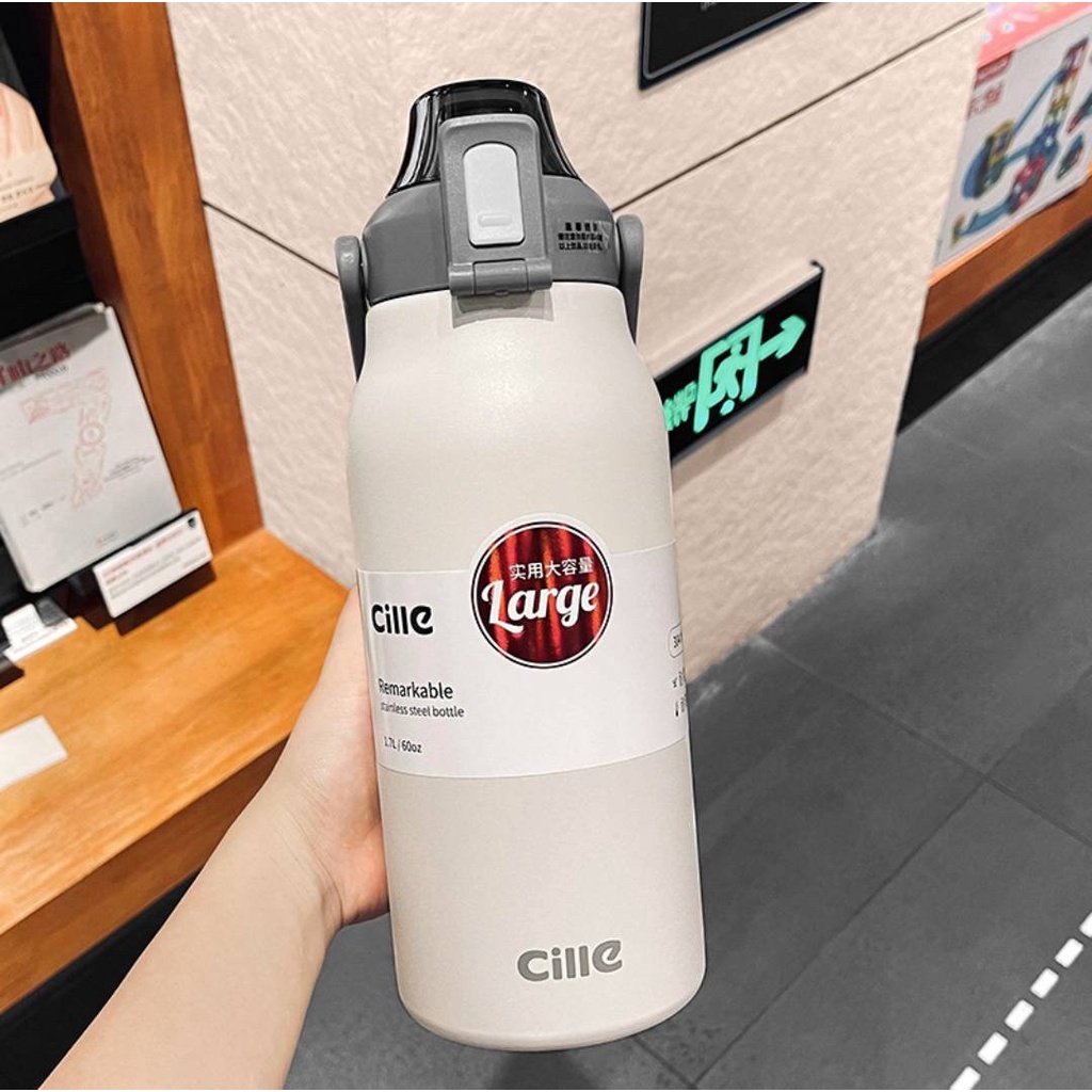 ขวดน้ำ Cille 1700ML ขวดน้ำสแตนเลส ขวดน้ำ 2 ลิตร หมดปัญหาหาดื่มน้ำน้อย | Shopee Thailand