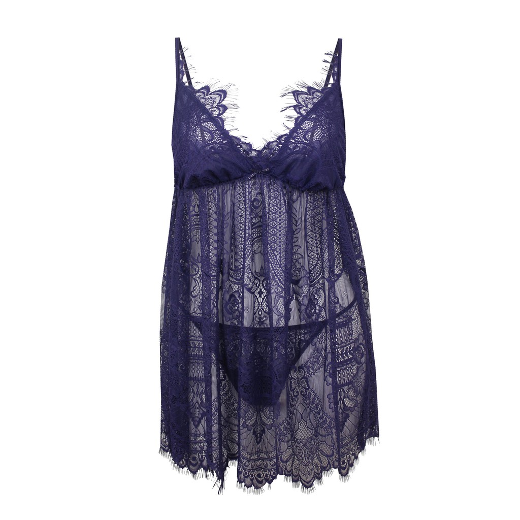 Annebra ชุดนอนสายเดี่ยว ผ้าลูกไม้ขนตา และกางเกงเข้าเซ็ต Lace Babydoll ...