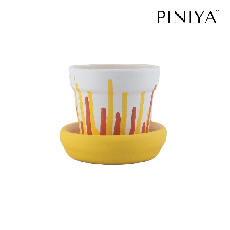 Piniya พินิยา - กระถางต้นไม้ ดินเผา รุ่น กลมเล็ก, 9ซม., ลาย Sea Coral ...