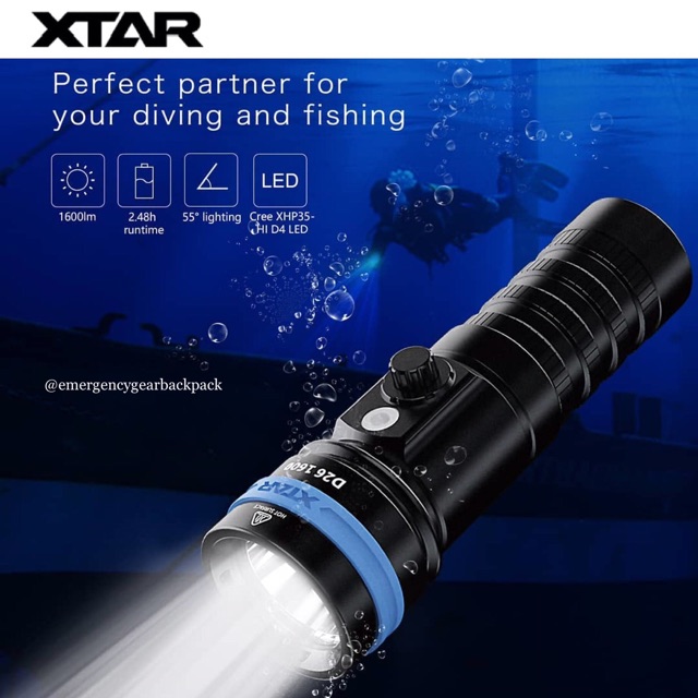 XTAR D26 1600 100M Diving Flashlight (เฉพาะไฟฉายเท่านั้น) | Shopee Thailand