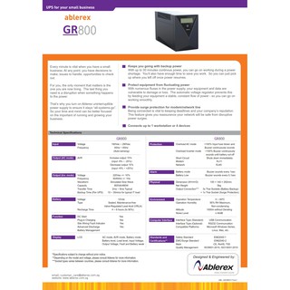 Ablerex-GR800 UPS (เครื่องสำรองไฟ) 800VA/480W, LED Display, with USB ...