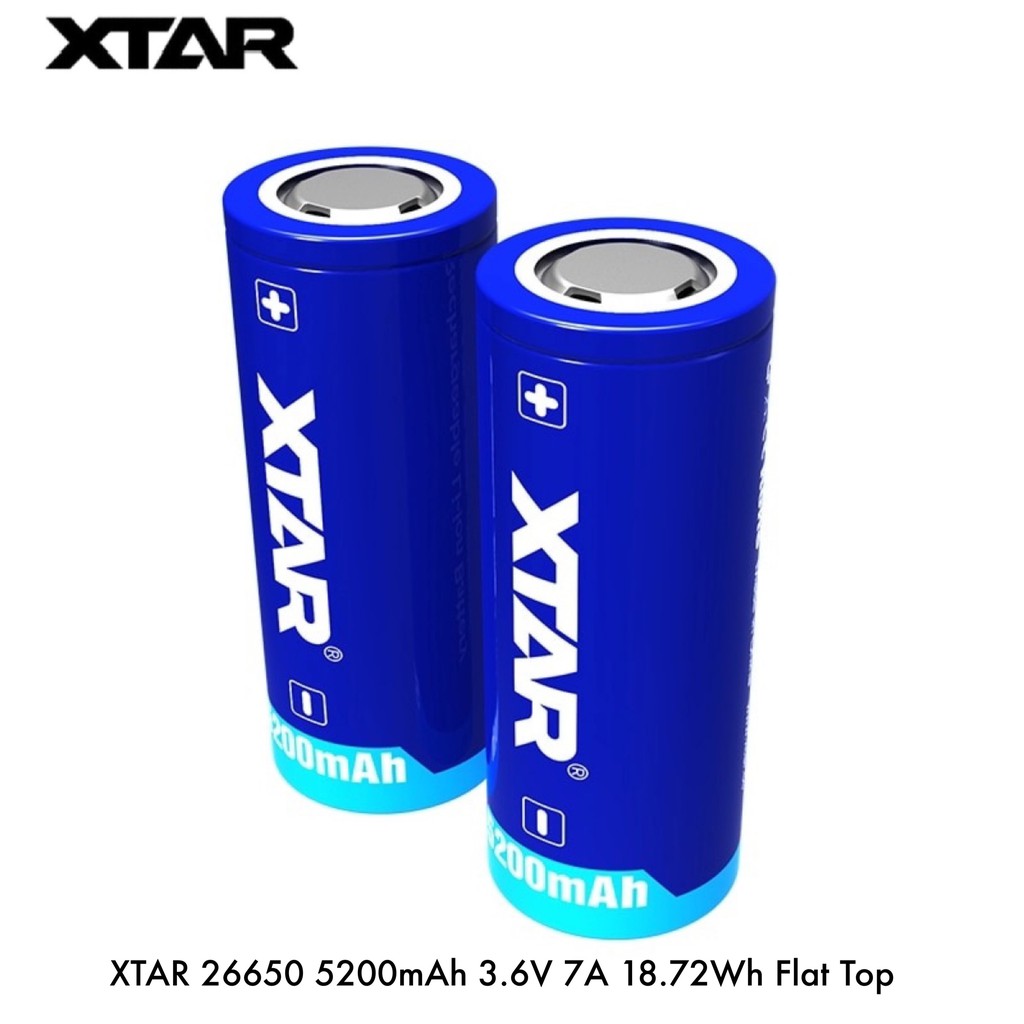 XTAR 26650 5200mAh 3.6V 7A Flat Top & Button Protected Rechargeable ...