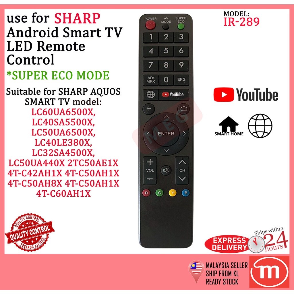 Sharp AQUOS SMART TV ANDROID TV รีโมทคอนโทรล REPLACEMENT พร้อม YOUTUBE ...
