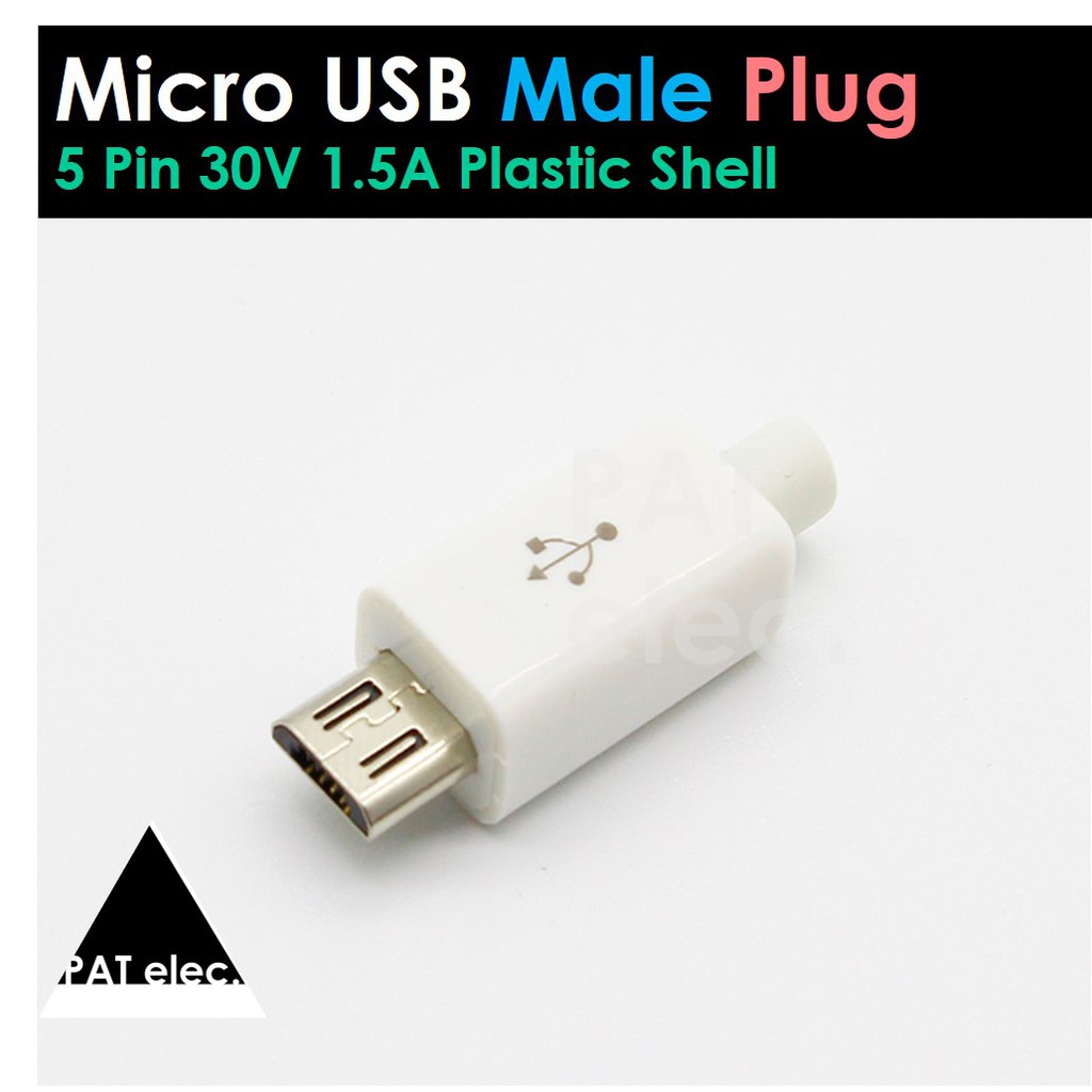 Micro USB 5 Pin 30V 1.5A ตัวผู้ Connectors Male Plastic Shell Plug Flat ...