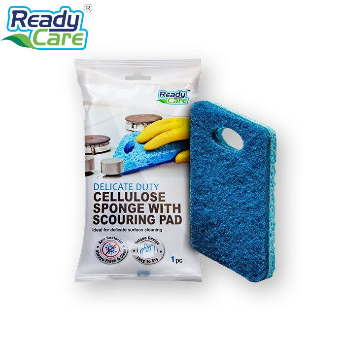 Readycare ฟองน้ำเซลลูโลสพร้อมใยขัดแบบละเอียด สีน้ำเงิน | Shopee Thailand