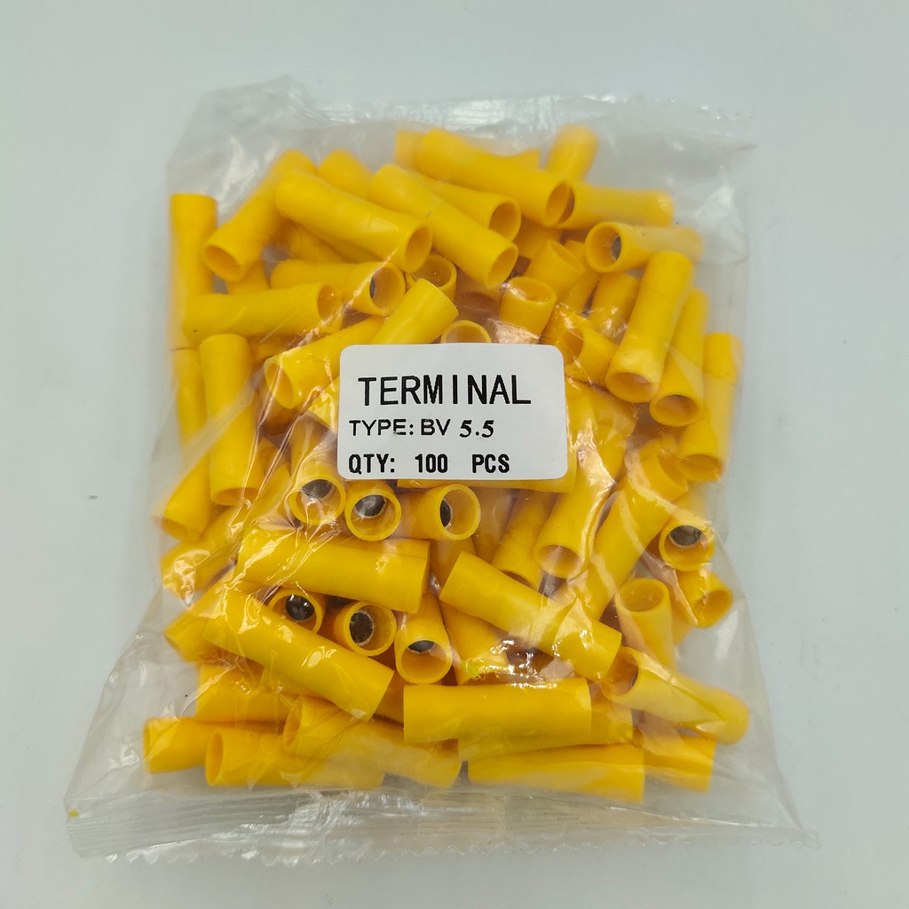 TYPE:BV1.25 ,BV2.5, BV5.5 หางปลาต่อสายไฟ,สลิปต่อสาย, หุ้มแดง, น้ำเงิน ,เหลือง, แพ็ค 100ชิ้น ...