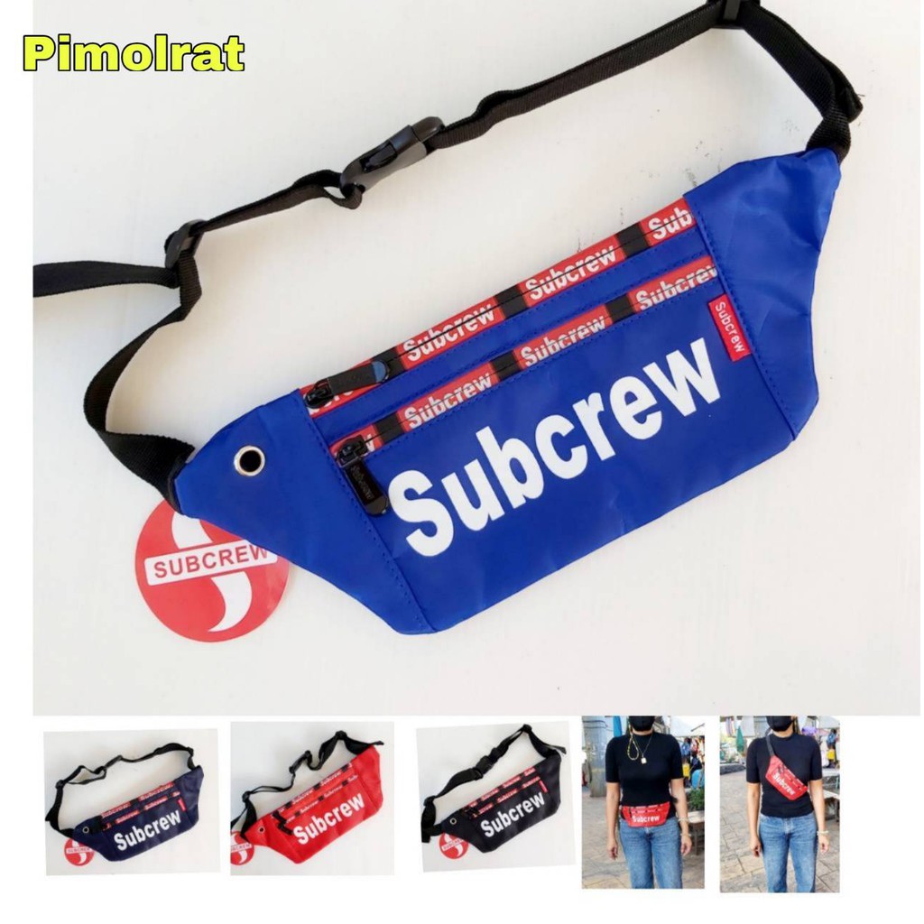 กระเป๋าสะพายข้างและคาดเอวใบเล็กกันน้ำสกรีนSubcrew//Hb039ใบเล็กแบนซิบกัน ...