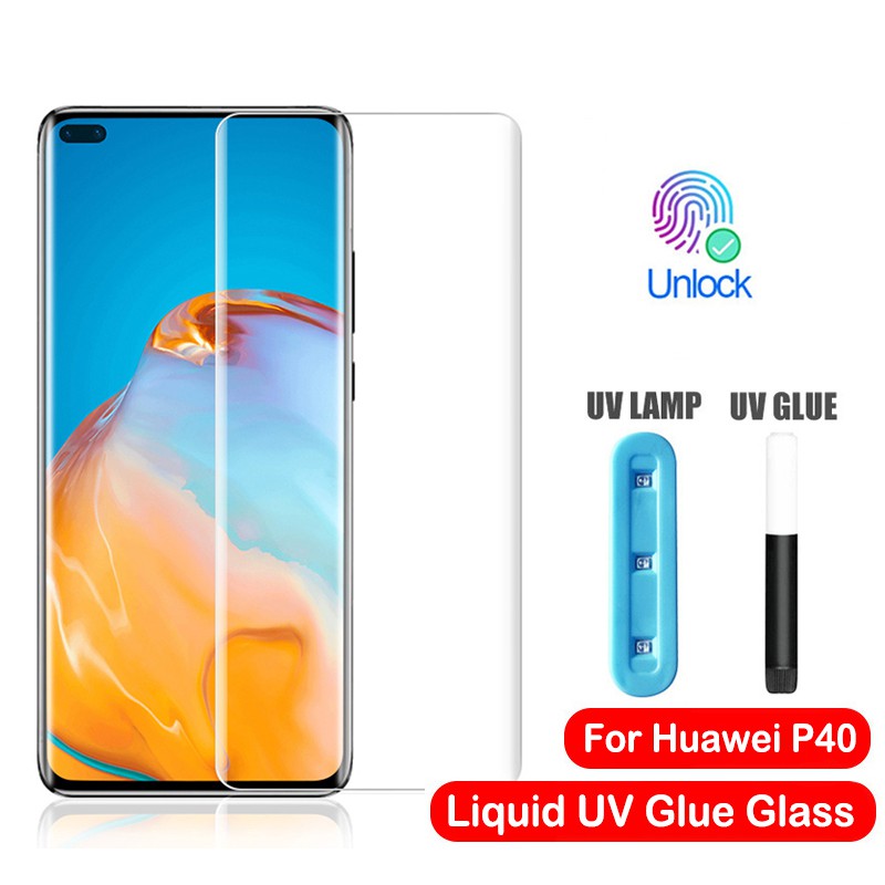 กาวเต็มจอ ฟิล์ม กระจกนิรภัย UV Glass Huawei P40 P30 Pro P20 Lite Mate 20 30 Screen Protector ...