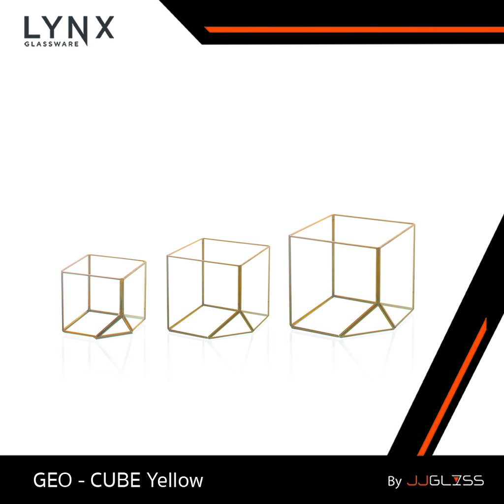 JJGLASS - ( LYNX ) GEO - CUBE Yellow - แจกันกระจก ทรงเรขาคณิต สำหรับตกแต่งบ้านสมัยใหม่และมีสไตล์ ...