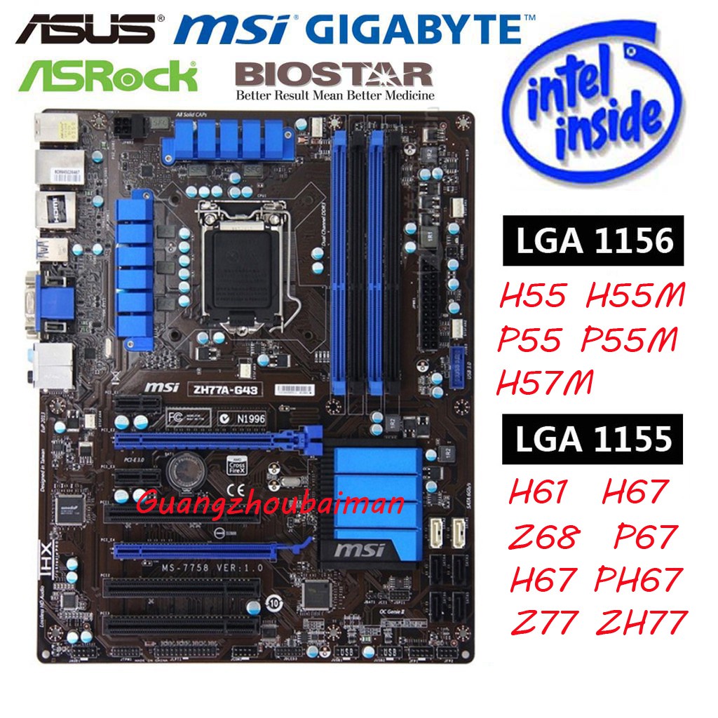 ใช้ ASUS Gigabyte MSI / INTEL 1155 เมนบอร์ดสําหรับเล่นเกม DDR3 H61 H67 B75 z68 H77 Z77 เมนบอร์ด ...