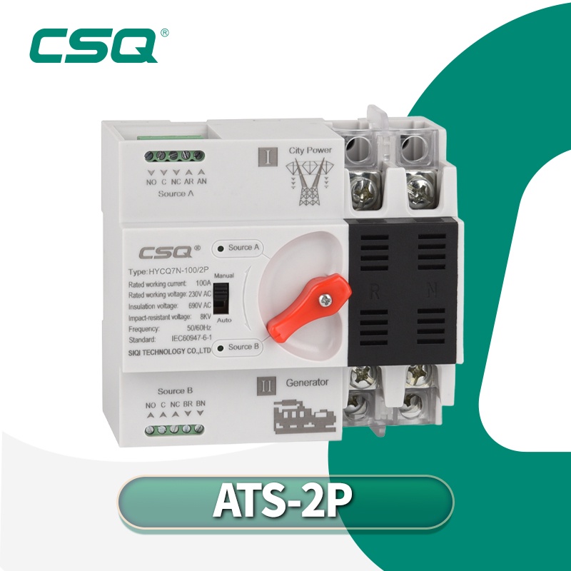 CSQ Din Rail Single Phase 2P ATS 220V Dual Power Automatic Transfer ...