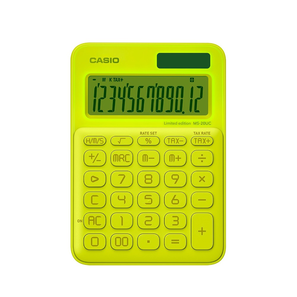 Casio Calculator เครื่องคิดเลข คาสิโอ รุ่น MS-20UC-L-NYW แบบสีสันพิเศษ 12 หลัก สีเหลืองสะท้อนแสง ...