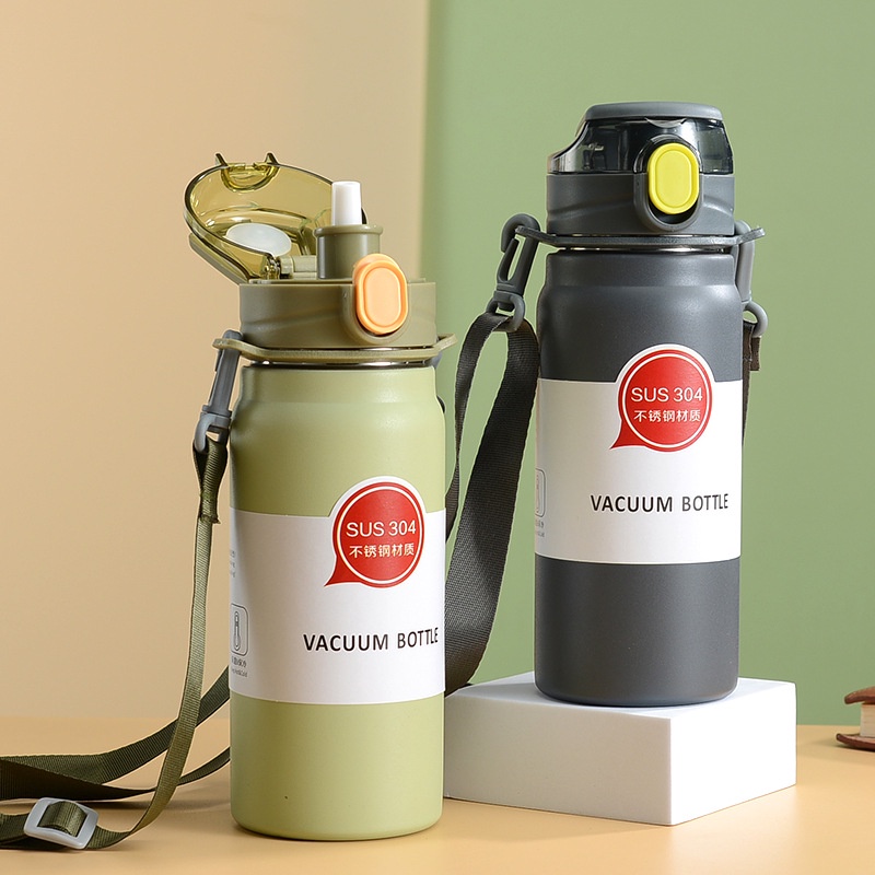 800ml สแตนเลสคู ่ 304 กีฬากระติกน ้ ําร ้ อนพร ้ อมฟางขวดน ้ ําร ้ อนแบบพกพาพร ้ อมสายรัด ...