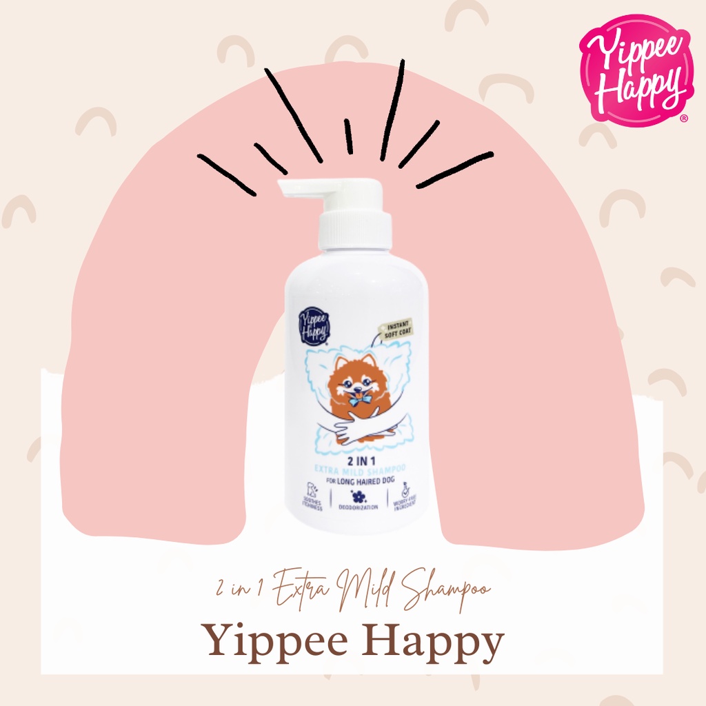 Yippee Happy ยิปปี้ แฮปปี้ แชมพู2in1 สูตรอ่อนโยนพิเศษสำหรับหมาขนยาว 400 ...
