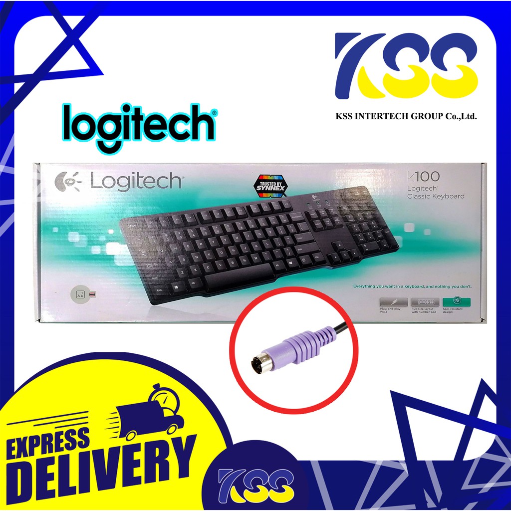 Logitech K100 คีย์บอร์ด PS/2 คีย์บอร์ดหัวกลม (รุ่นเก่า) PS/2 Keyboard ...