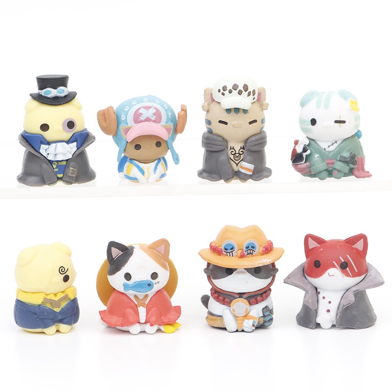 8 ชิ้น / ถุง โมเดลตุ๊กตา One Piece Cat อะนิเมะ ฟิกเกอร์ Luffy Zoro ...