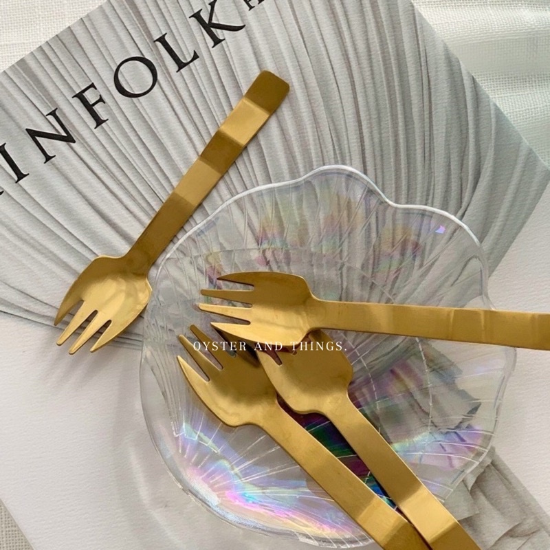 ส้อมทานขนม | Mini chubby Fork Gold | Oyster and Things | Shopee Thailand
