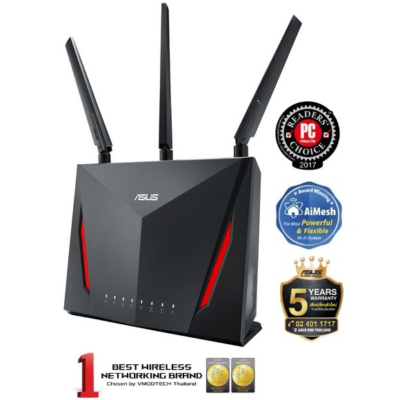 ROUTER (เราเตอร์) ASUS AIMESH RT-AC86U DUAL BAND AC2900 MESH WI-FI ...