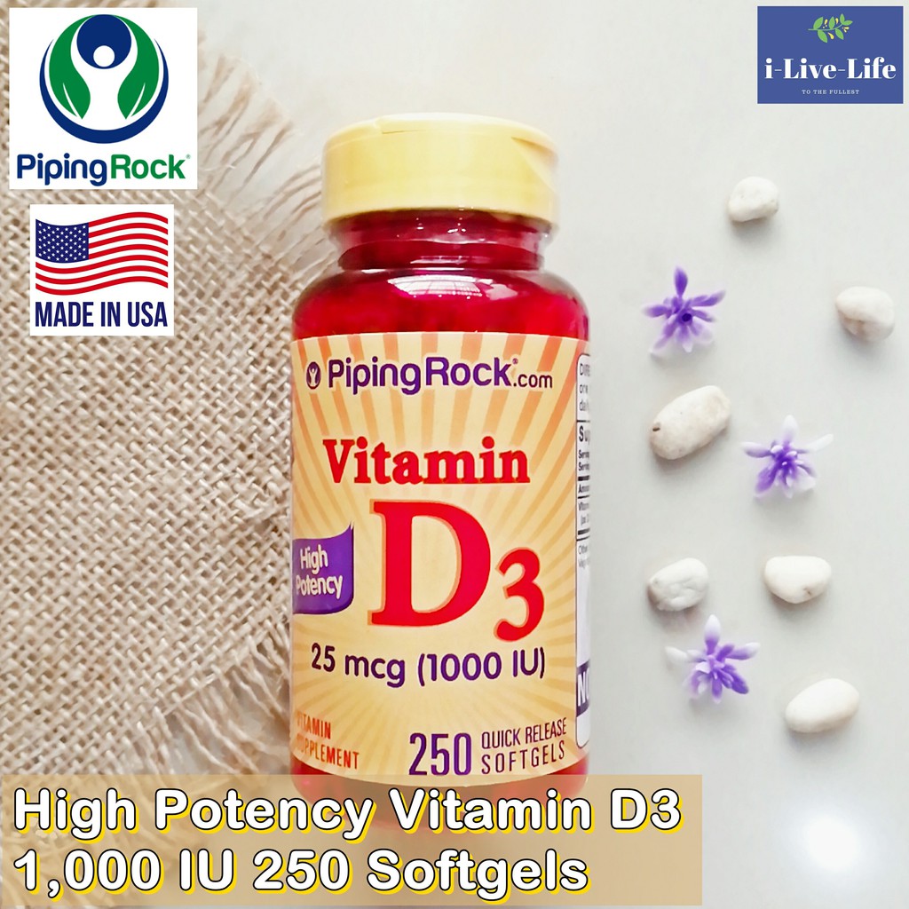 วิตามิน High Potency Vitamin D3 1,000 IU 250 Softgels - Piping Rock ...