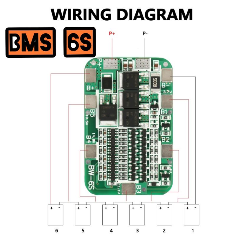 BMS 6S บอร์ดป้องกันแบตเตอรี่ ขนาด3.7V/15Aไฟรวม(22-24 V) | Shopee Thailand