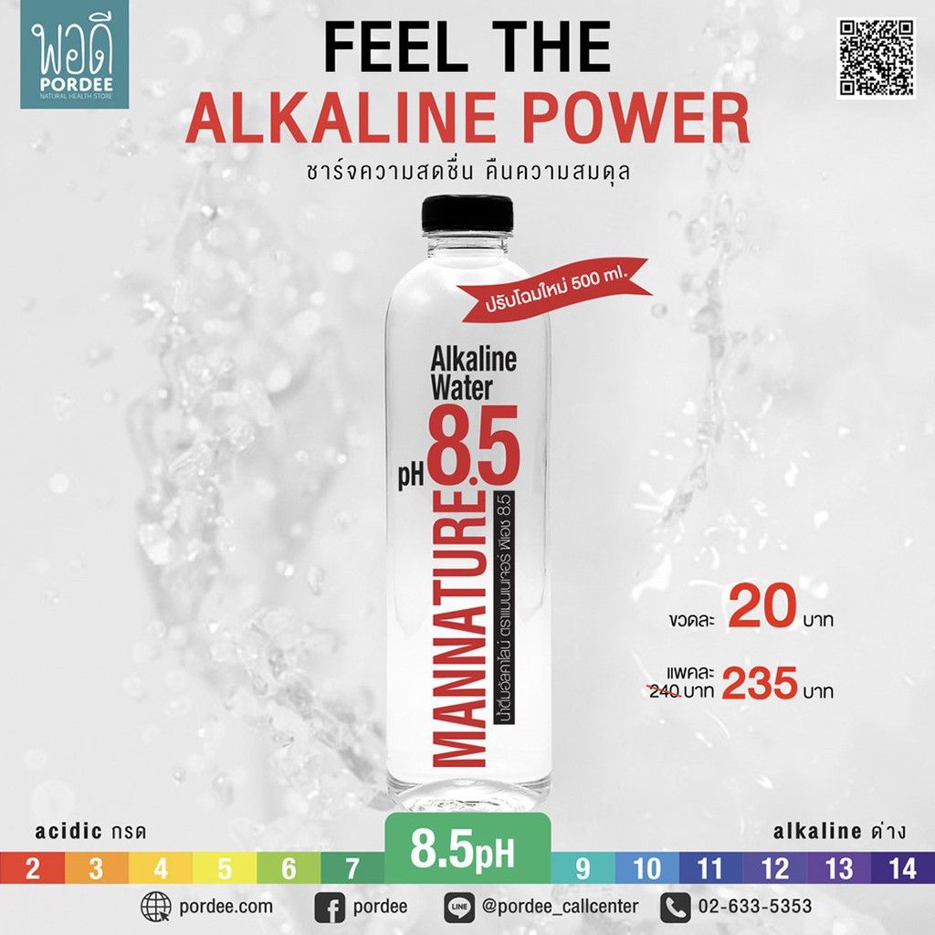 J22007 น้ำด่าง อัลคาไลน์ แมนเนเจอร์ ขนาด 500 มล. แพ็ค 12 ขวด Alkaline Water Mannature PH8.5 ...