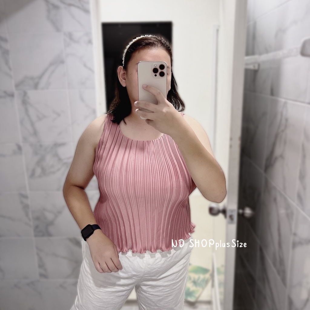เสื้อแขนกุดคอกลมอัดพลีท PlusSize มี 3 สี | Shopee Thailand