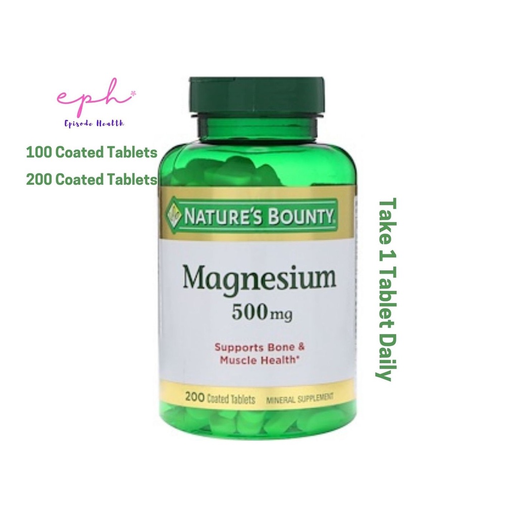 Nature's Bounty Magnesium 500 mg 100,200 Coated Tablets แมกนีเซียม 500 ...