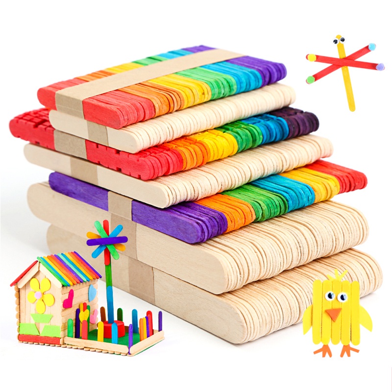 Popsicle Sticks 50Pcs Wooden Craft Ice Cream Stick Ice Lolly Sticks ...