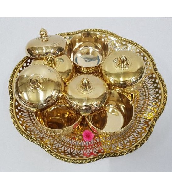 Brass byfa ชุดถวายข้าวพระ ถาดกุหลาบ 14 นิ้วและผอบ4นิ้ว 5ใบ | Shopee ...