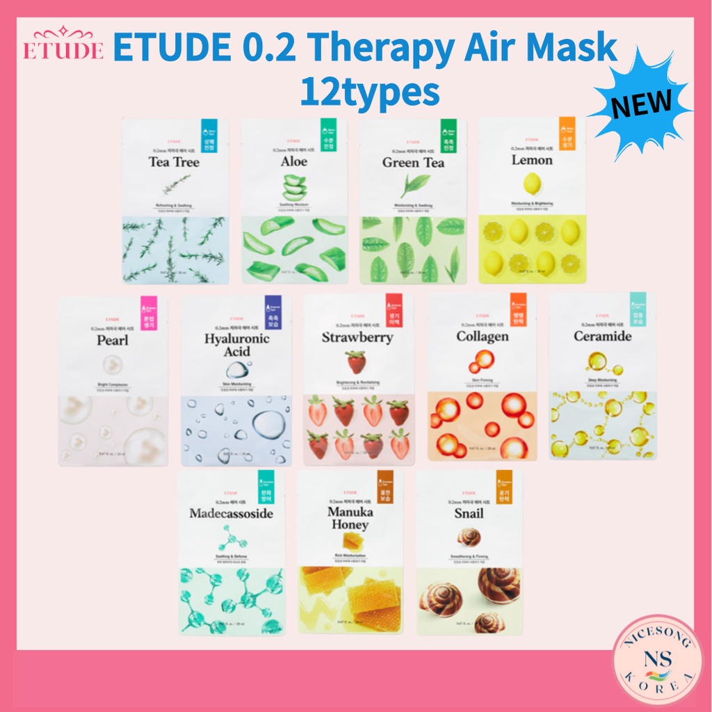 [Etude]Etude 0.2 Therapy Air Mask pack (ใหม่) Sheet Tea Tree/Aloe/Green Tea/Lemon/Pearluronic ...