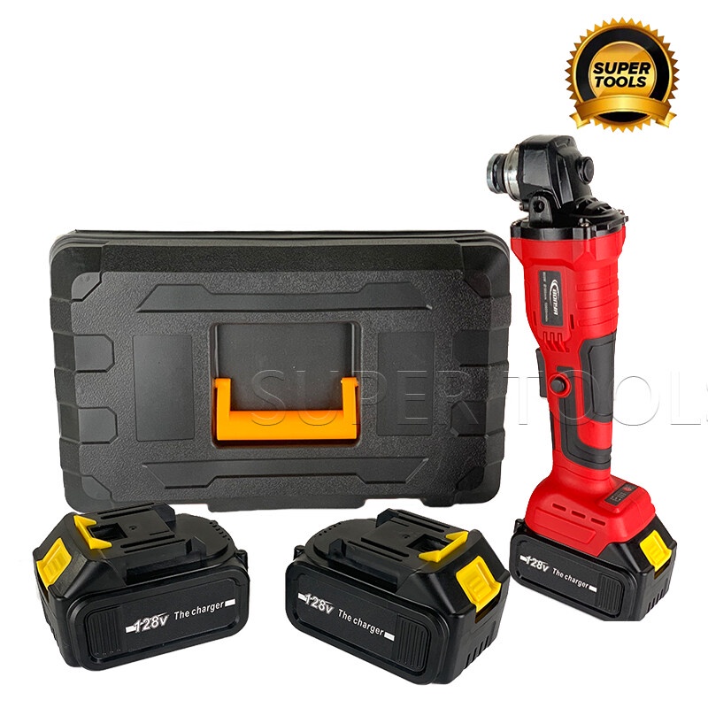 BONYA เครื่องเจียร์ไร้สาย 128V เครื่องเจียร์แบตเตอรี่ พร้อมแบตเตอรี่ 2 ก้อนกับอะแดปเตอร์ชาร์จไฟ ...