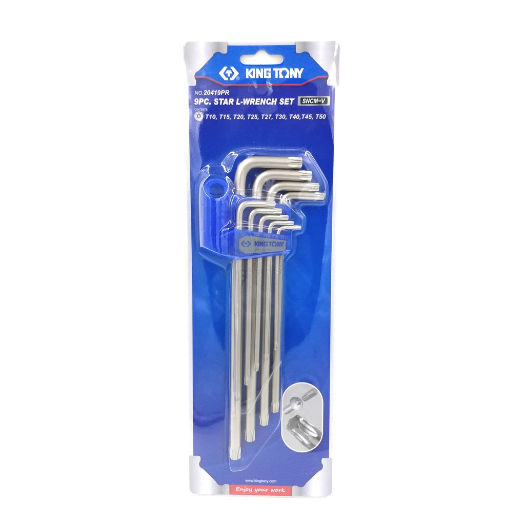 KINGTONY ประแจท็อคยาวมีรู(torx) 9ตัวชุด T10-T50 NO.20419PR Made in ...