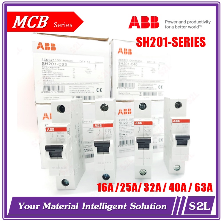 ABB SH201, 1P, 16A/25A/32A/40A/63A MCB ลูกย่อย เซอร์กิตเบรคเกอร์ | Shopee Thailand