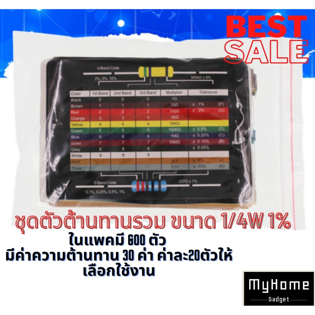 Resistor Pack 600ตัว ชุดตัวต้านทาน 1/4W 1% 600ตัว มีค่าความต้านทาน 30 ...