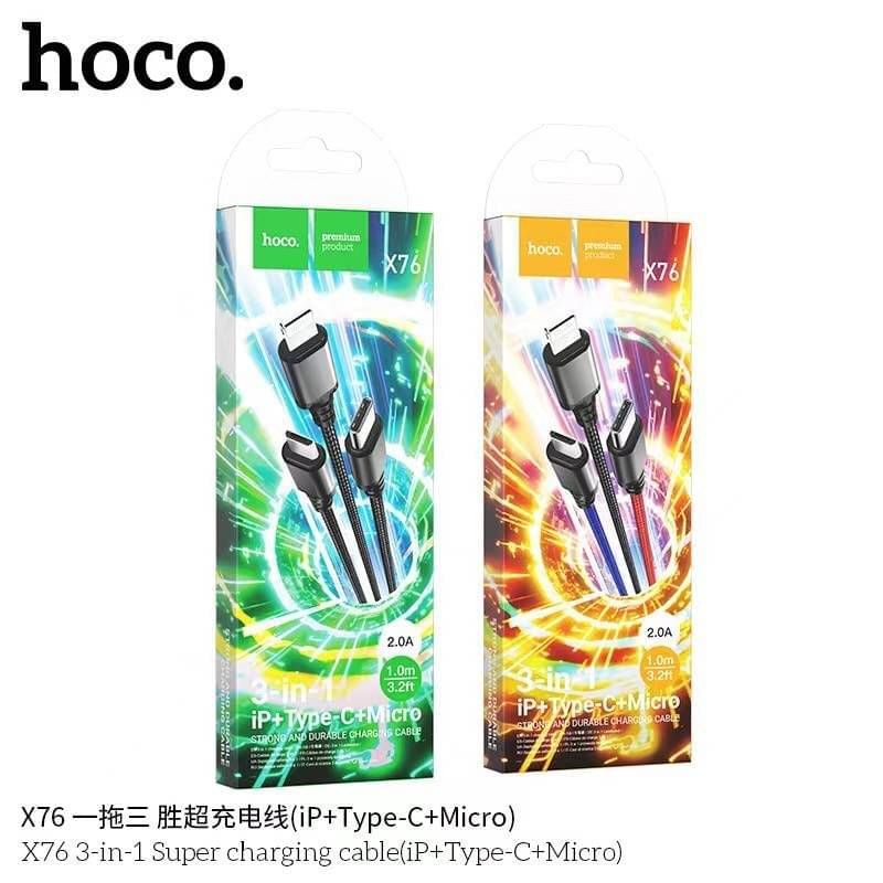 Hoco X76 สาย ชาร์จ 3หัว สำหรับ iP/Micro/Type-c แท้100% | Shopee Thailand