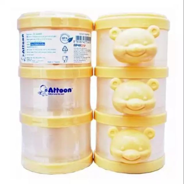 กระปุกแบ่งนม Attoon 3 ชั้น หัวหมีแฟนซี ชั้นแบ่งนม | Shopee Thailand
