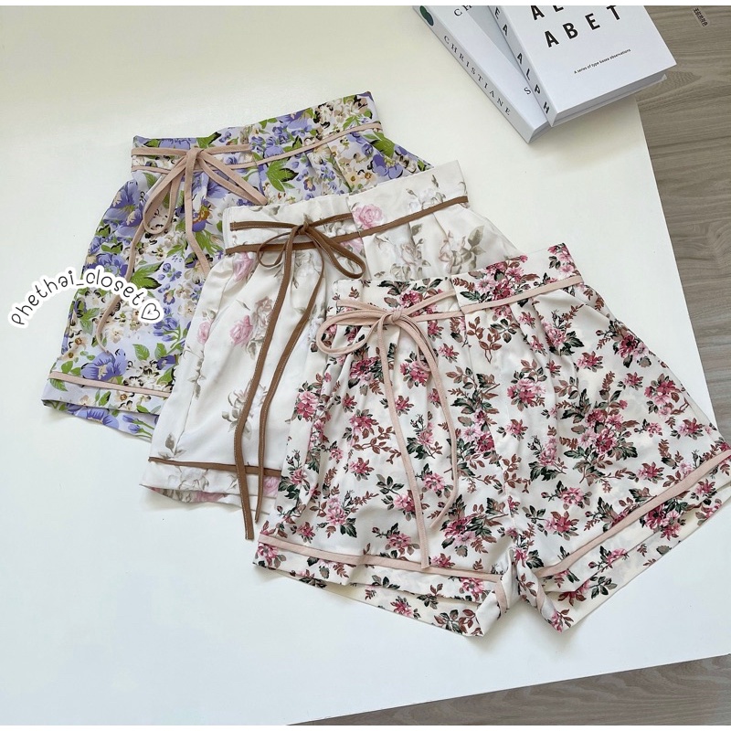 ♡Bloom pants♡กางเกงลายดอกไม้ผูกโบว์ข้าง | Shopee Thailand
