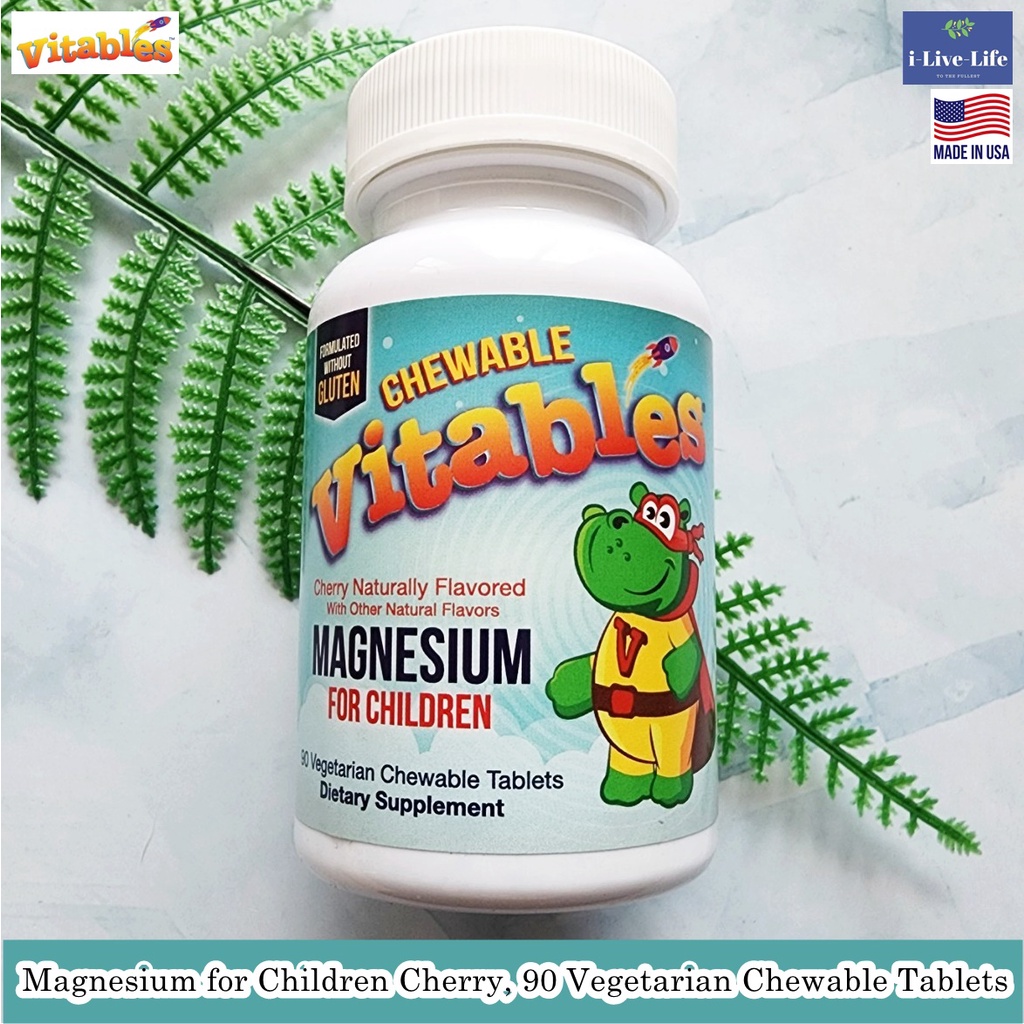 Vitables - Magnesium for Children, Cherry 90 Vegetarian Chewable Tablets แมกนีเซียม แบบเม็ด ...