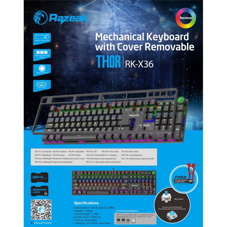 Razeak Thor Metal Mechanical Keyboard รุ่นRK-X36 | Shopee Thailand